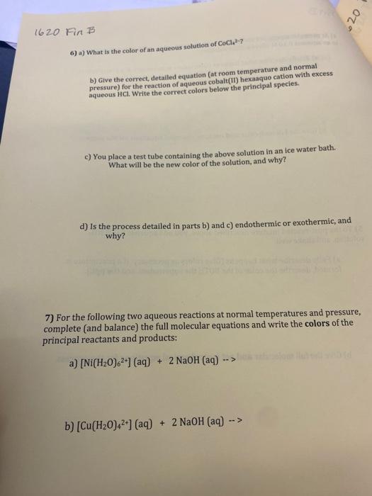 Solved 6) a) What is the color of an aqueous solution of | Chegg.com