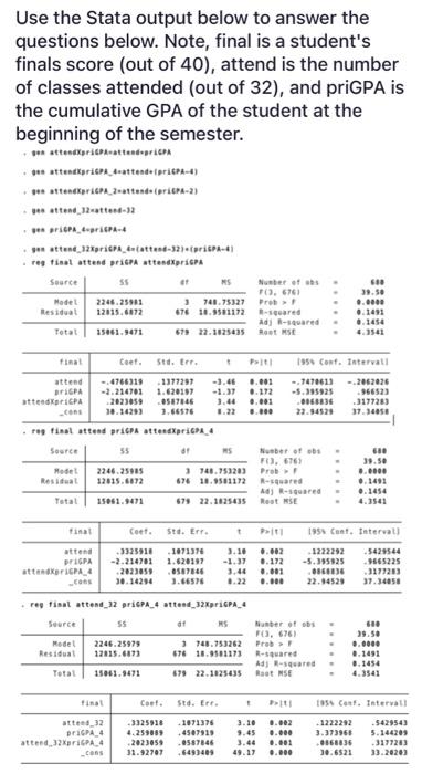 Use the Stata output below to answer the questions | Chegg.com