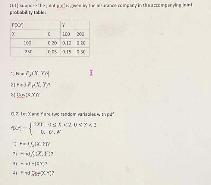 Solved Q.1) Suppose the joint pmf is given by the insurance | Chegg.com