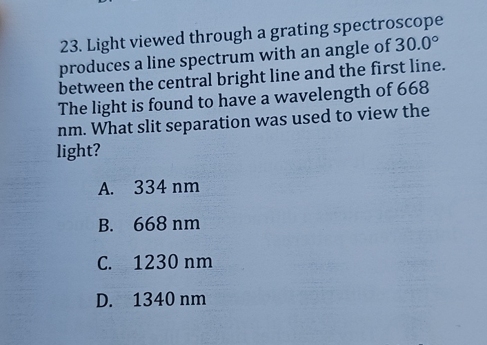 Solved Light viewed through a grating spectroscope produces | Chegg.com