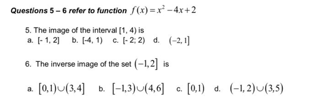 Solved Questions 5 - 6 ﻿refer to function f(x)=x2-4x+25.The | Chegg.com