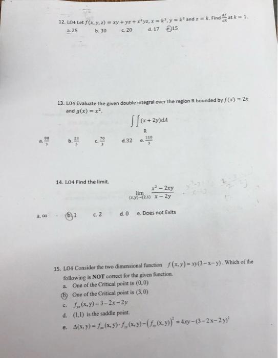 Solved 12. L04 Let f(x,y,z)=xy+yz+x2yz,x=k3,y=k2 and z=k. | Chegg.com