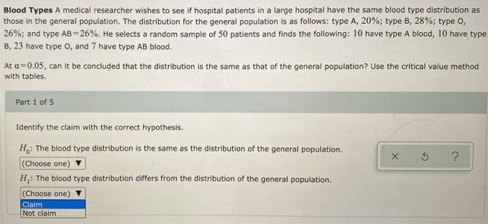 Solved Blood Types A medical researcher wishes to see if | Chegg.com