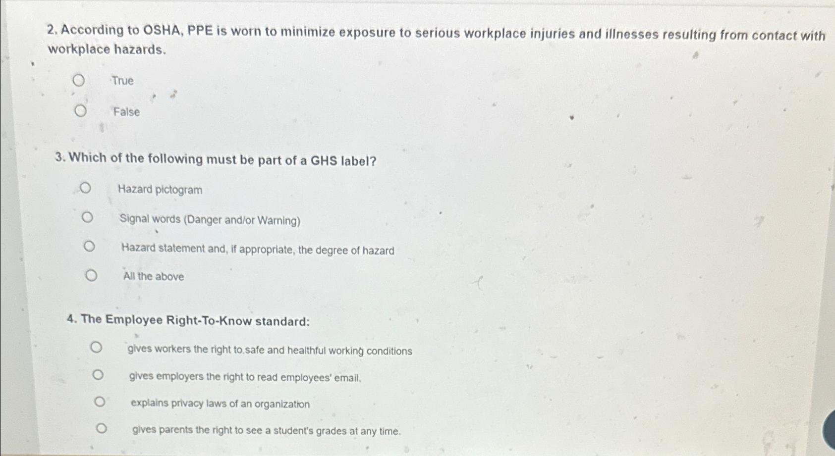 Solved According to OSHA, PPE is worn to minimize exposure | Chegg.com