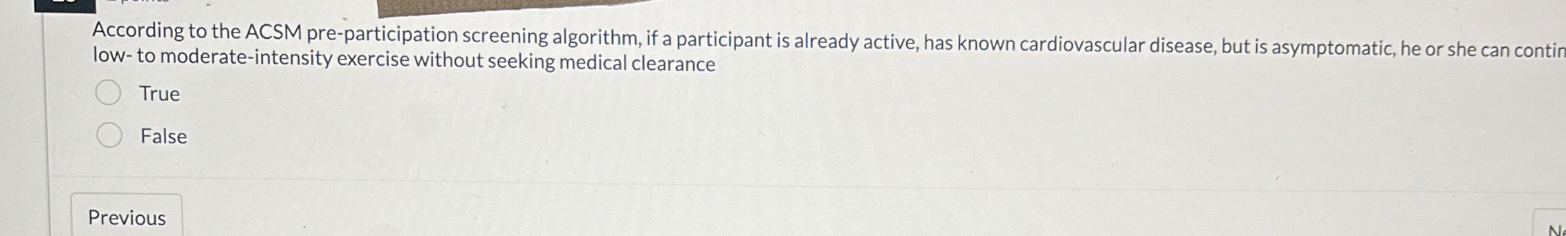 Solved According to the ACSM pre-participation screening | Chegg.com