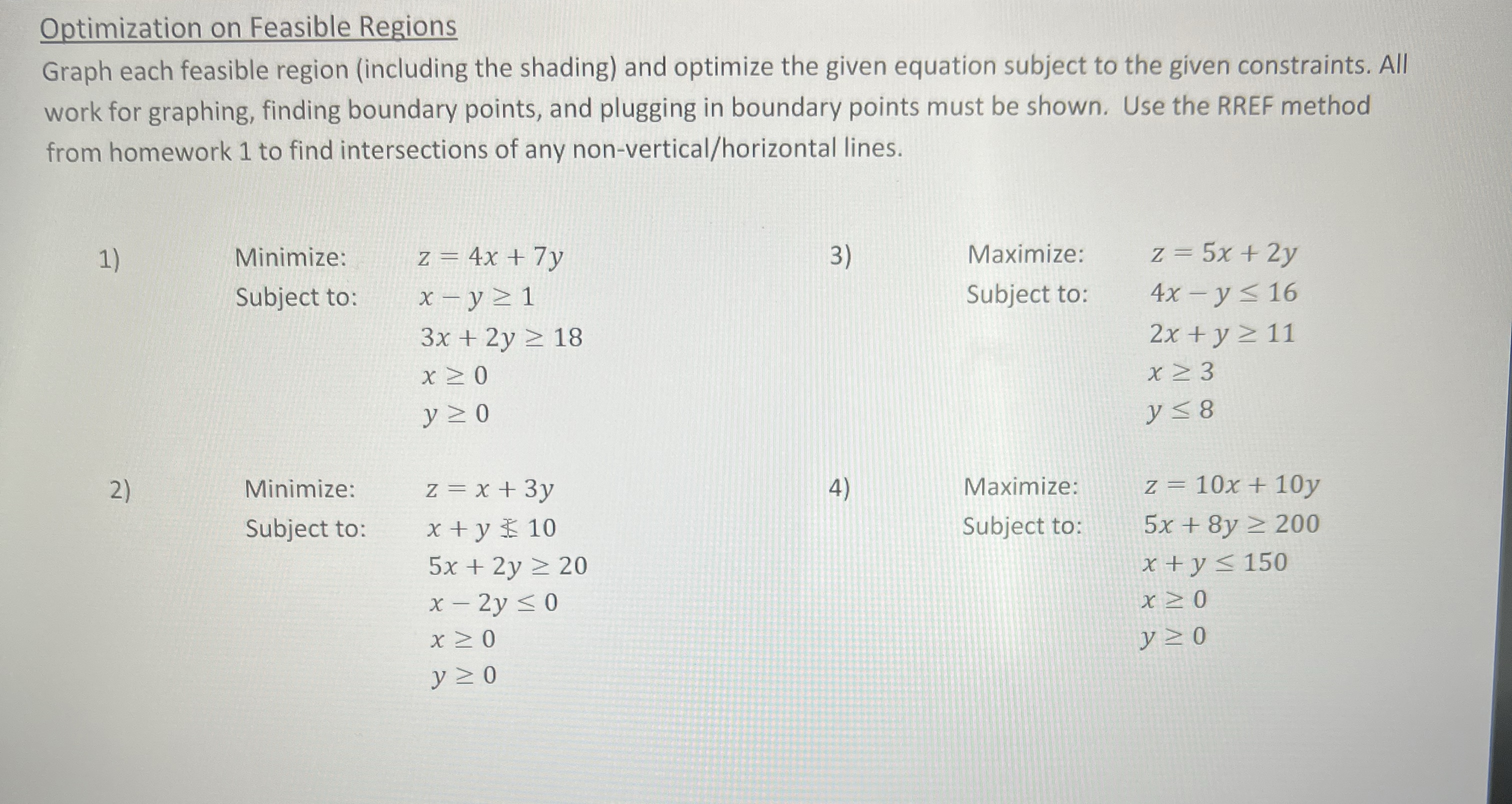 Solved Optimization on Feasible RegionsGraph each feasible | Chegg.com