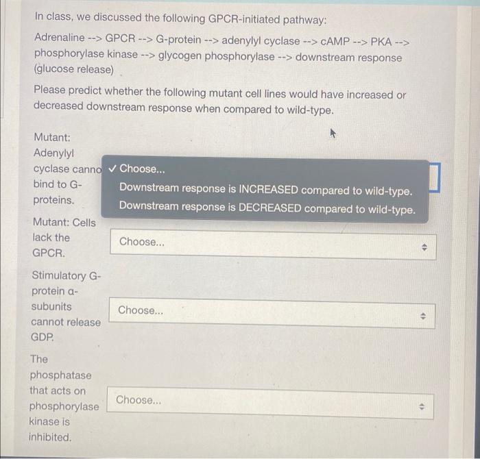 Solved for each one pick either:• downstream response is | Chegg.com