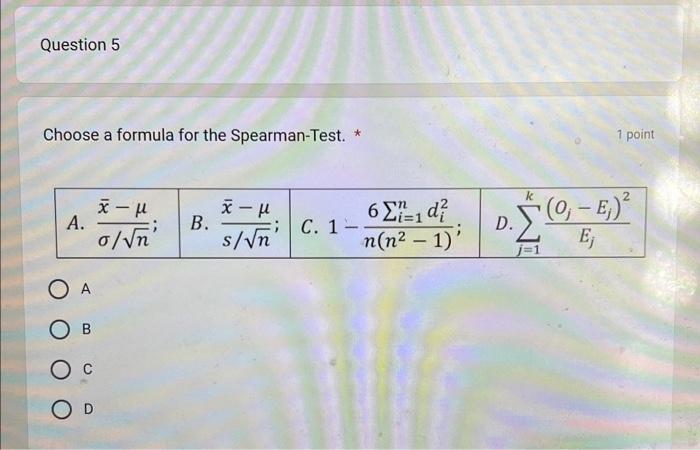 Solved Choose a formula for the T-test. * 1 point A. | Chegg.com