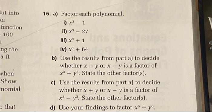 Solved Factor each polynomial. i) x³ - 1 ii) x³ - 27 iii) x³ | Chegg.com