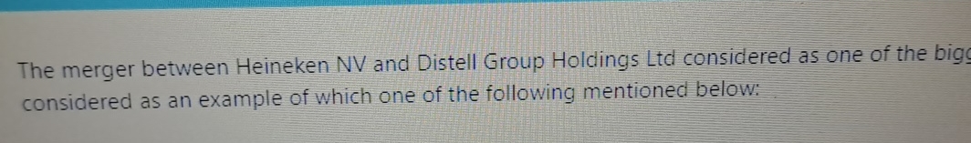 Solved The merger between Heineken NV and Distell Group | Chegg.com