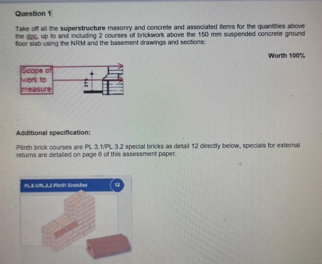 Question 1 Take off all the superstructure masonry | Chegg.com