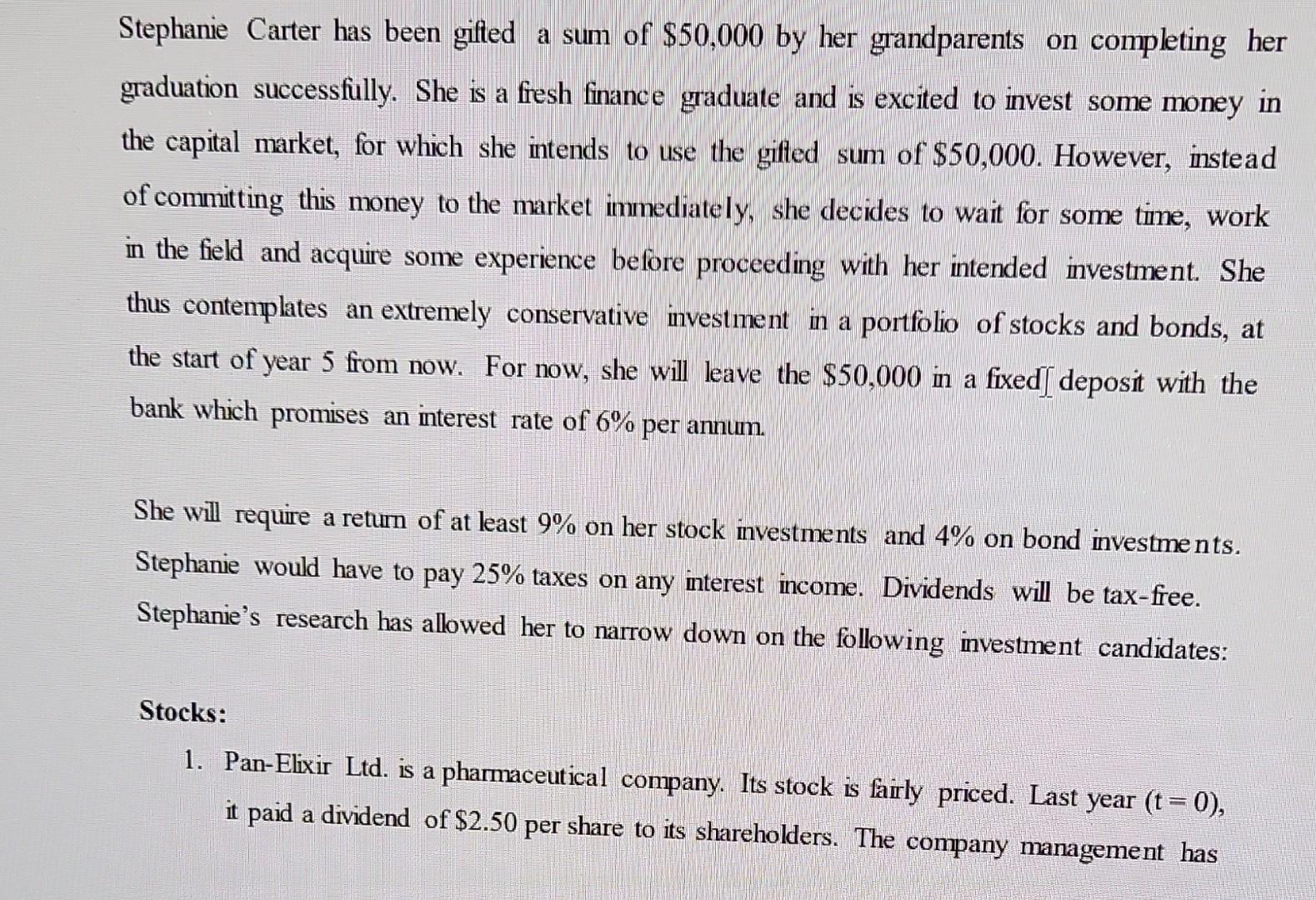 Solved Stephanie Carter has been gifted a sum of $50,000 by | Chegg.com