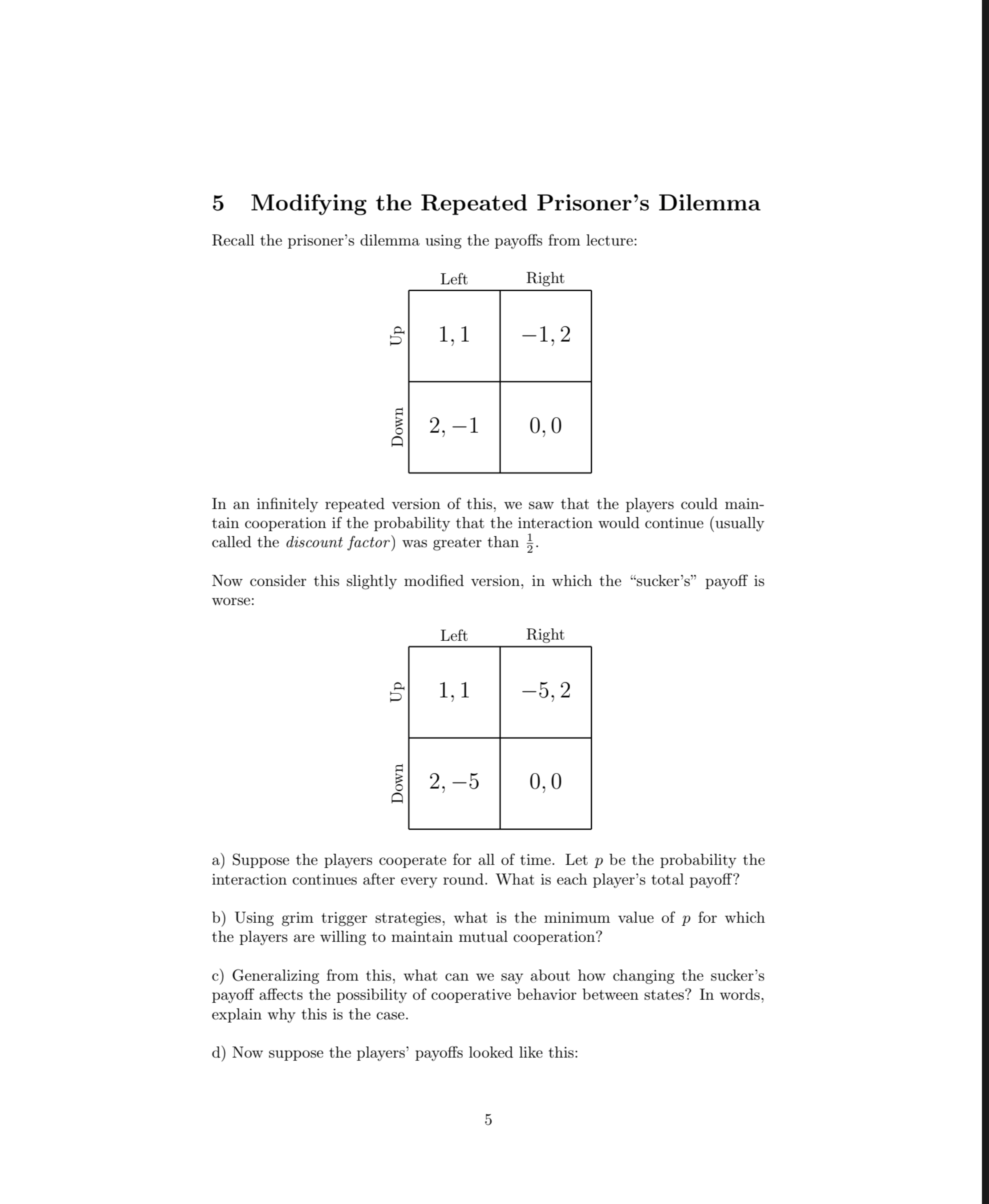 Solved 5 ﻿Modifying the Repeated Prisoner's Dilemma explain | Chegg.com