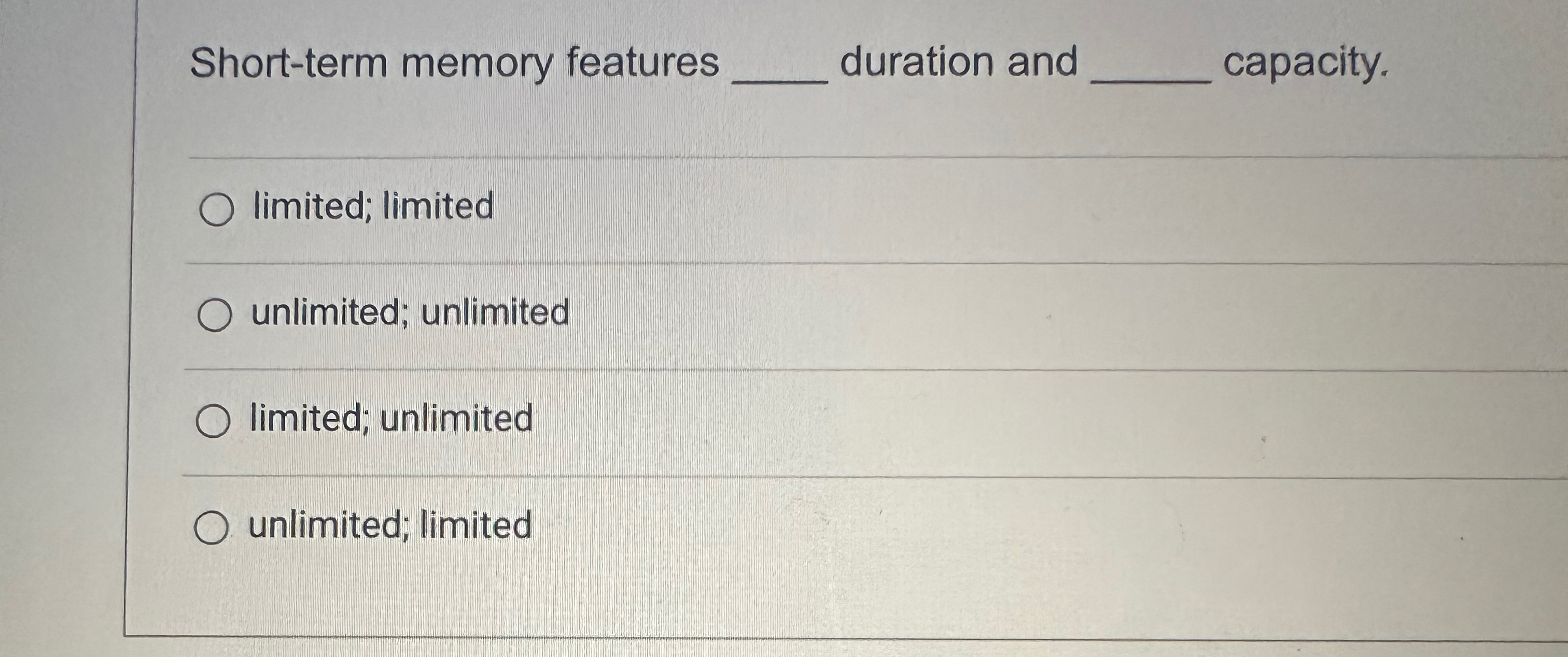 Solved Short-term memory features duration and | Chegg.com