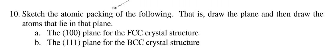 Solved +x 10. Sketch the atomic packing of the following. | Chegg.com