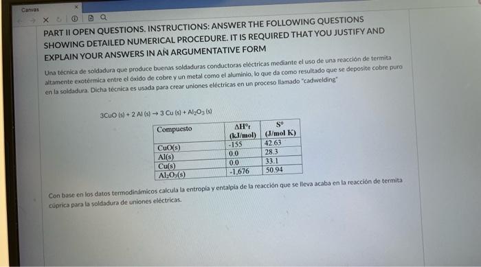 Solved Canvas ← → XC PART II OPEN QUESTIONS. INSTRUCTIONS: | Chegg.com