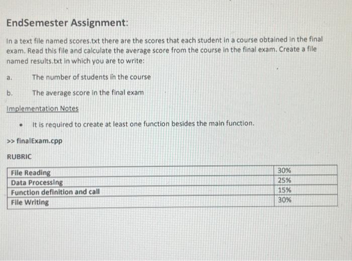 Solved EndSemester Assignment: In a text file named | Chegg.com