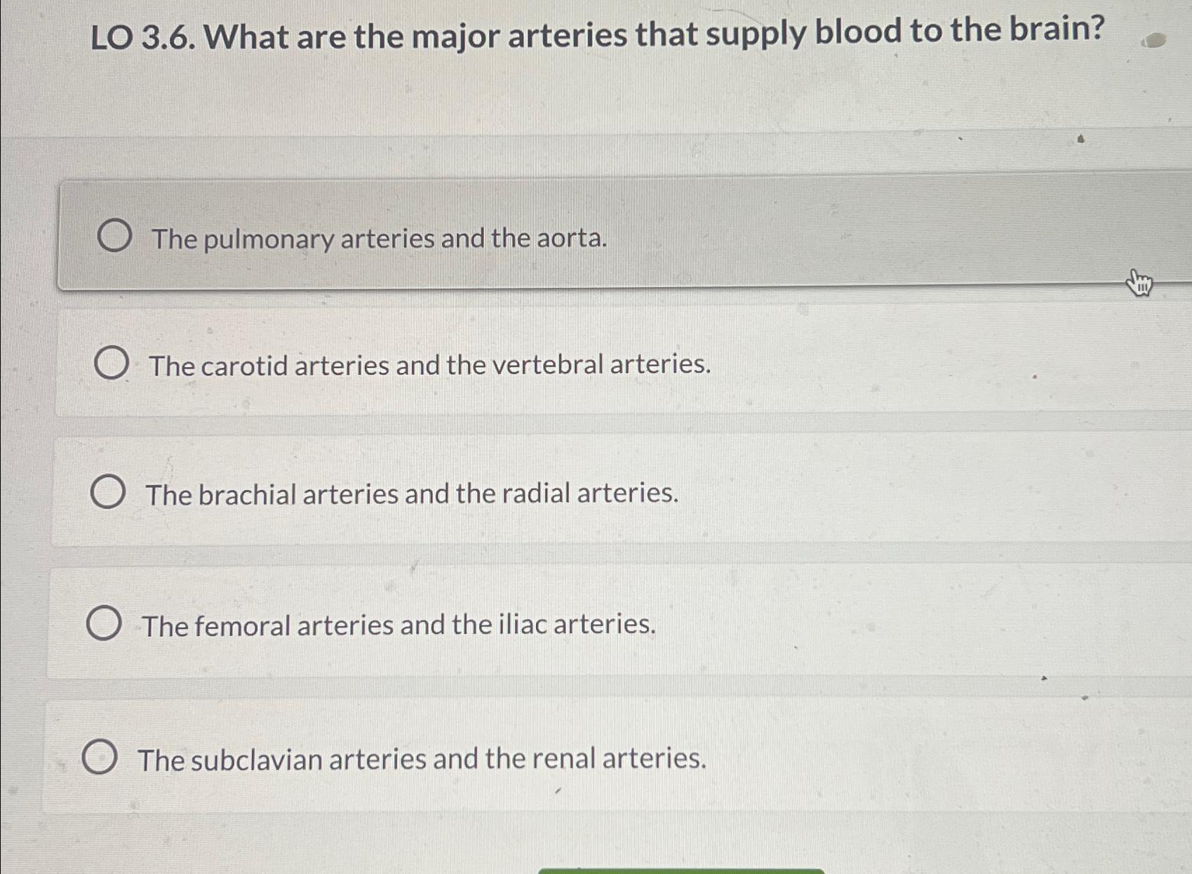 Solved LO 3.6. ﻿What are the major arteries that supply | Chegg.com