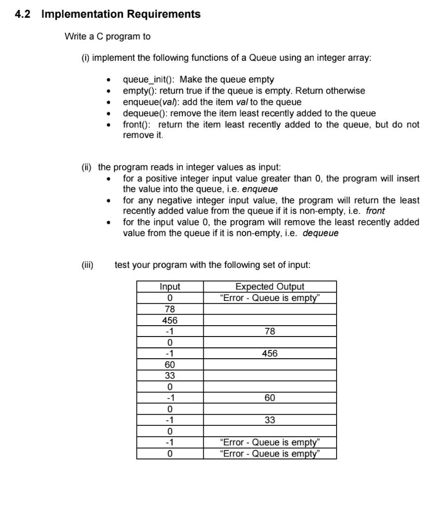 Solved plementation Requirements Write a C program to (i) | Chegg.com