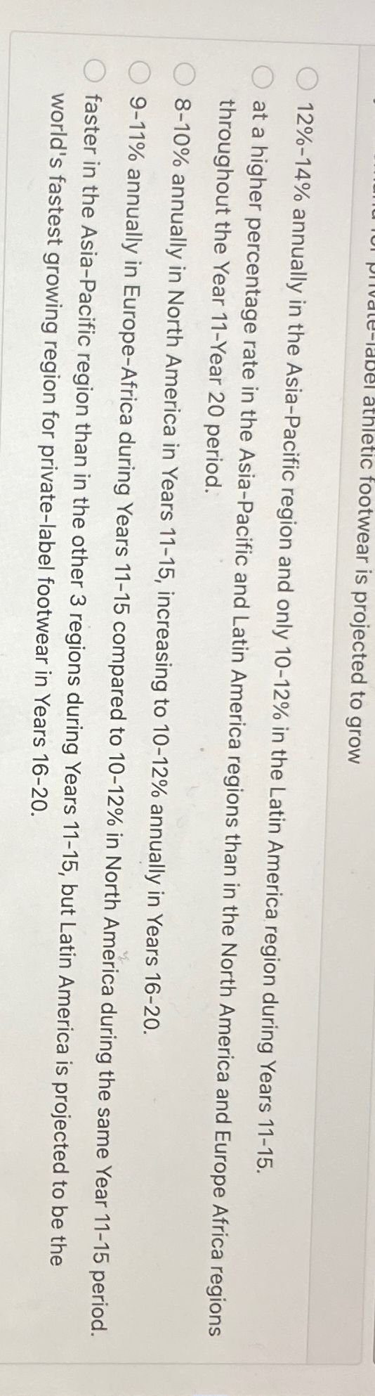Solved 12%-14% ﻿annually in the Asia-Pacific region and only | Chegg.com