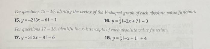 Solved For questions 15-16, identify the vertex of the | Chegg.com