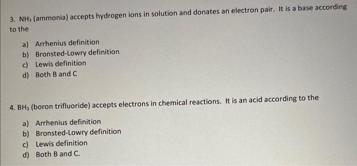 Solved 3. NH3 (ammonia) accepts hydrogen ions in solution | Chegg.com
