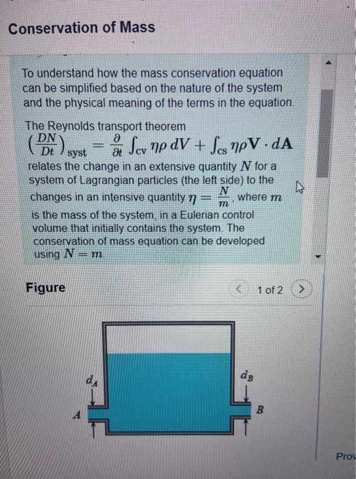 Solved Conservation of Mass (ON), Dt syst To understand how | Chegg.com