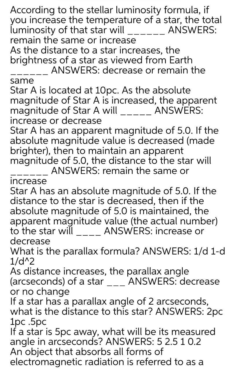 Solved According to the stellar luminosity formula, if you | Chegg.com