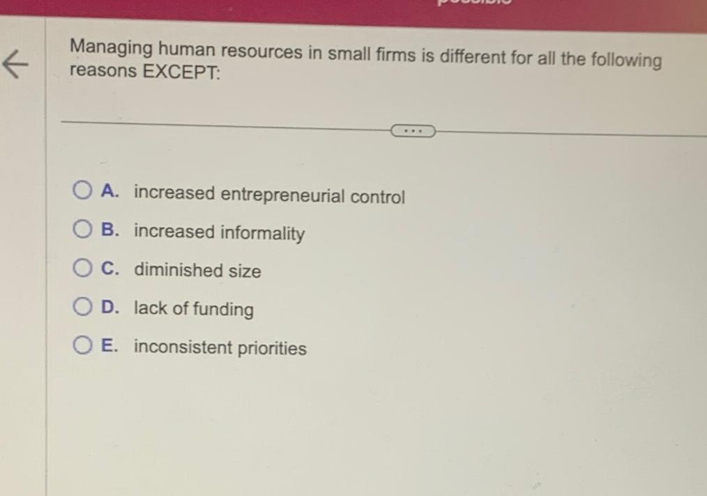 Solved Managing human resources in small firms is different | Chegg.com