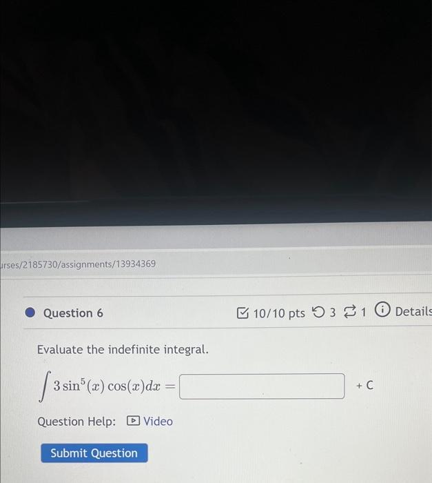 Solved Evaluate the indefinite integral. ∫3sin5(x)cos(x)dx= | Chegg.com