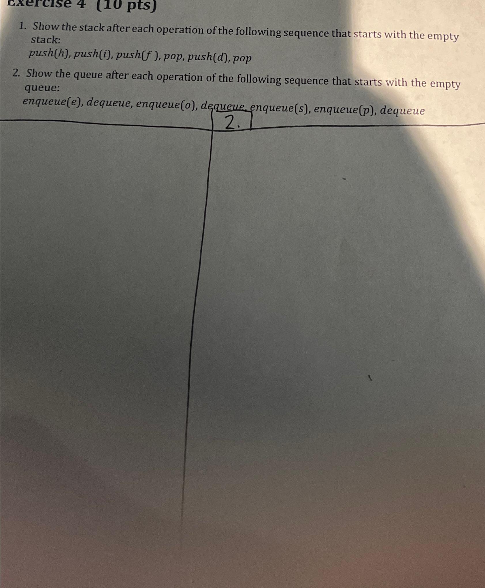 Solved cxercise 4 (10 ﻿pts)Show the stack after each | Chegg.com