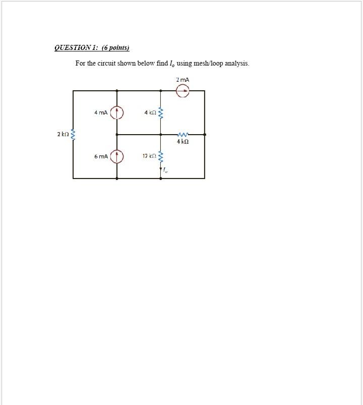 Solved For the circuit shown below find I0 using mesh/loop | Chegg.com
