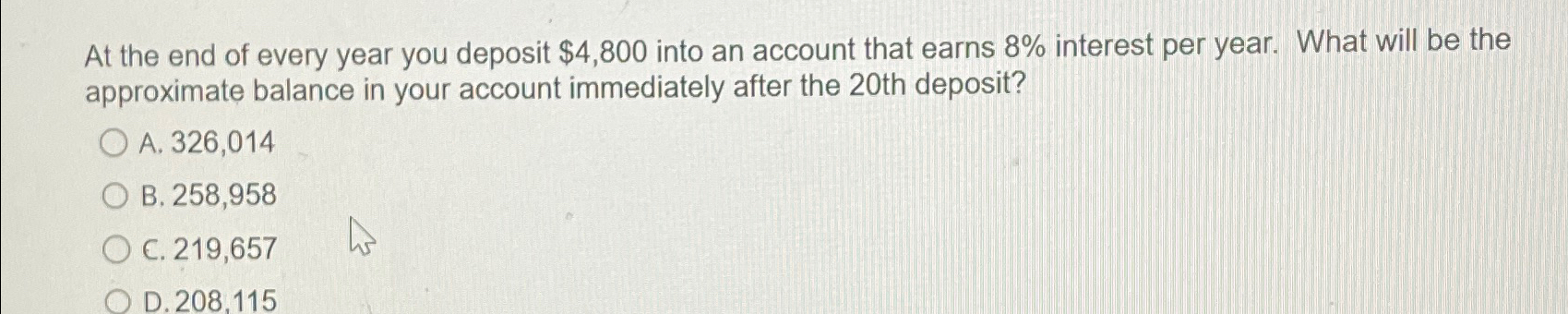 Solved At the end of every year you deposit $4,800 ﻿into an | Chegg.com