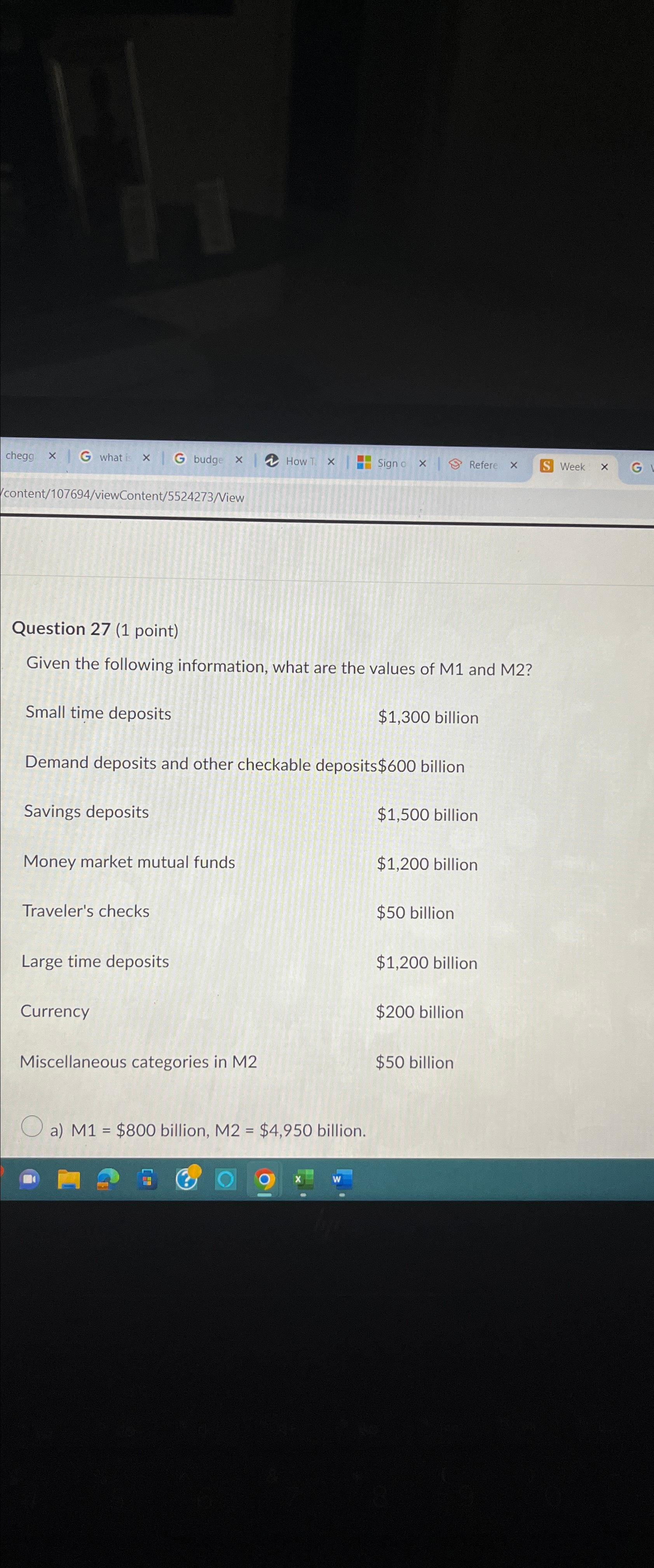 Solved Question 27 (1 point)Given the following | Chegg.com Solved Question 27 (1 point)Given the following | Chegg.com