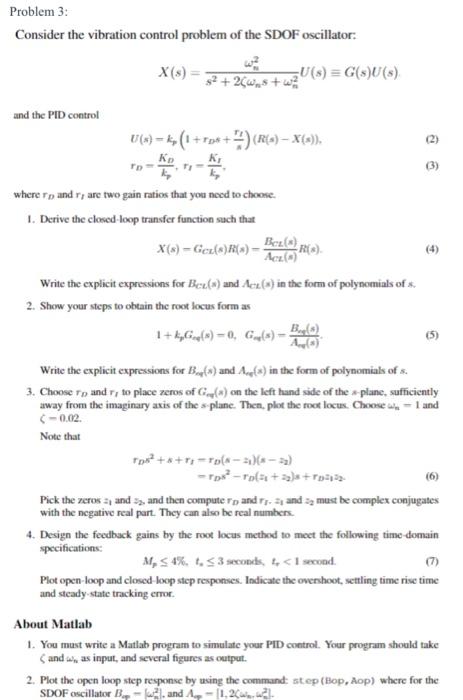Problem 3: Consider the vibration control problem of | Chegg.com