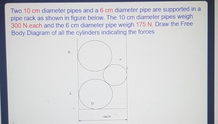 Solved Two 10 cm diameter pipes and a 6 cm diameter pipe are | Chegg.com