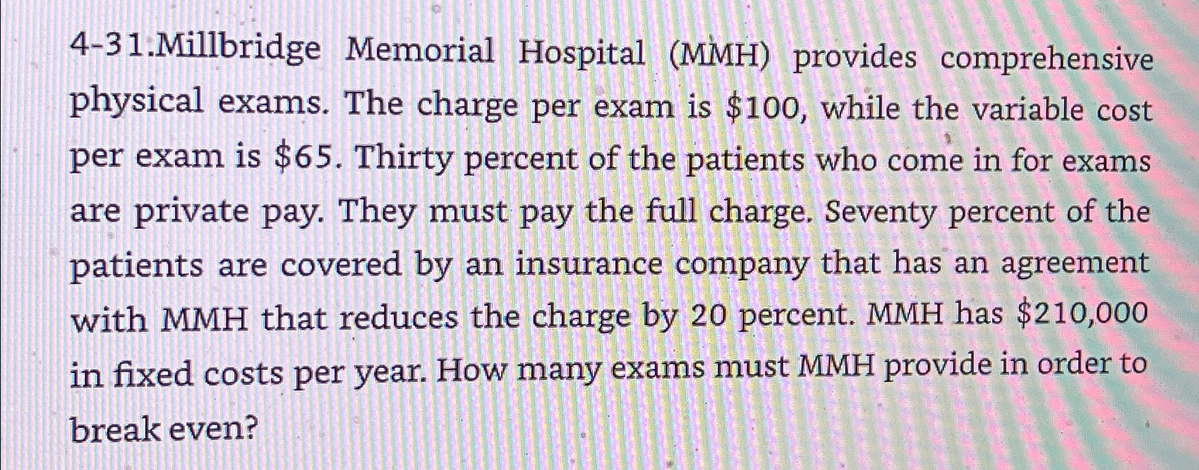 Solved 4-31.Millbridge Memorial Hospital (MMH) ﻿provides | Chegg.com