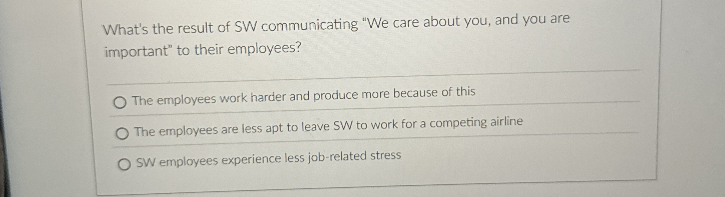 Solved What's the result of SW communicating "We care about | Chegg.com