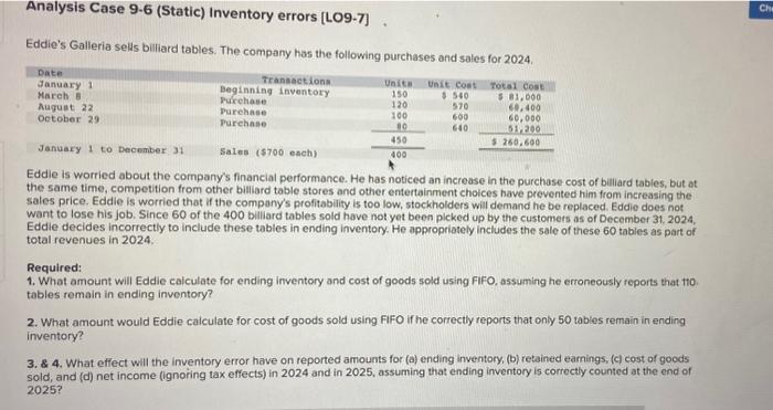 Solved Analysis Case 9-6 (Static) Inventory errors [L09-7] | Chegg.com