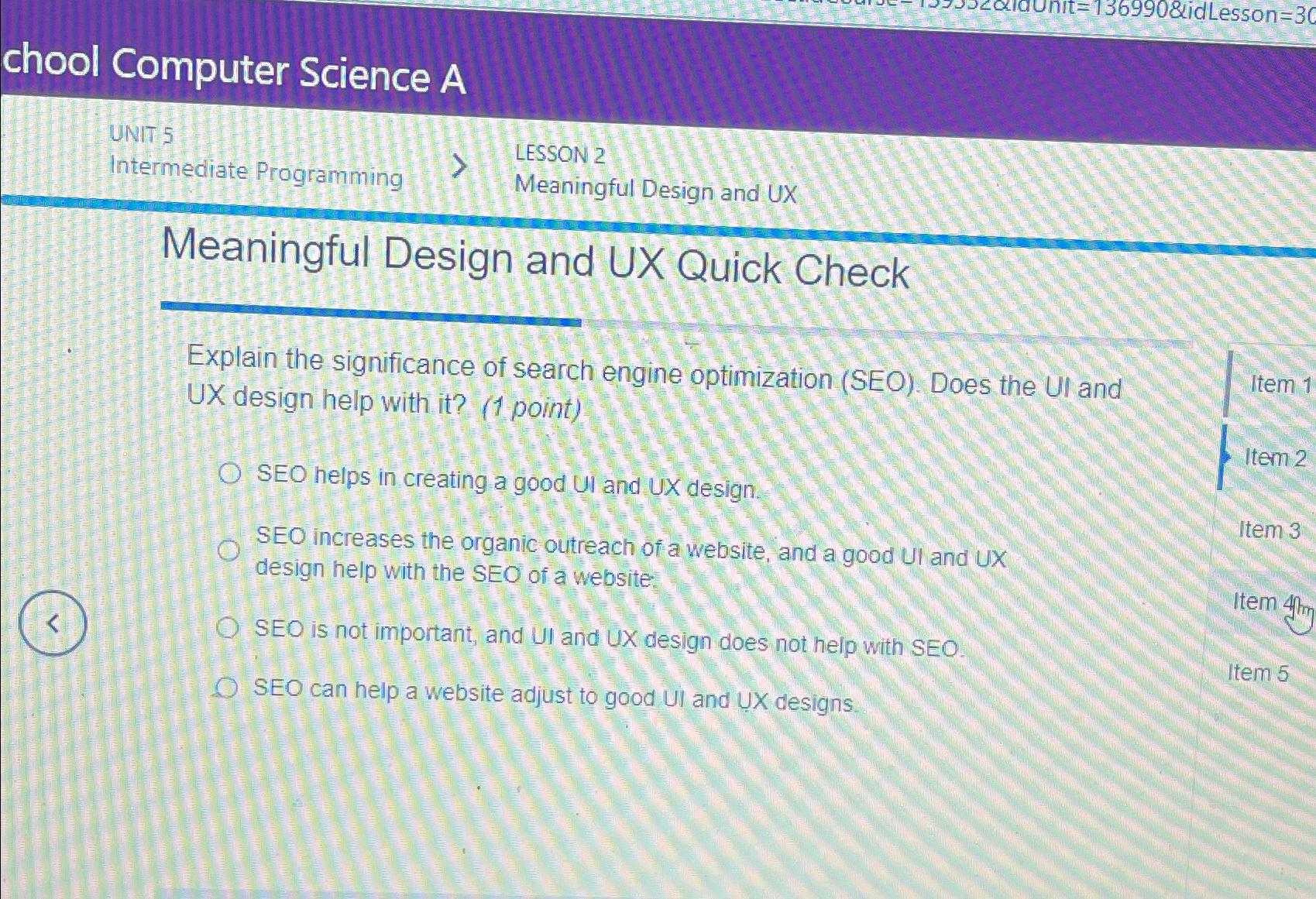 Solved chool Computer Science AUNIT 5LESSON 2Intermediate | Chegg.com