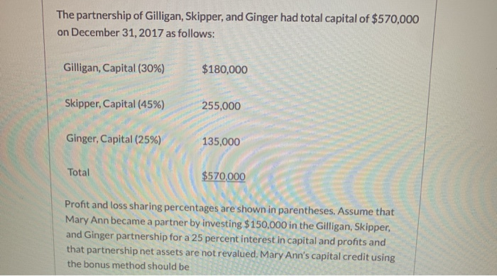 Solved The partnership of Gilligan, Skipper, and Ginger had | Chegg.com