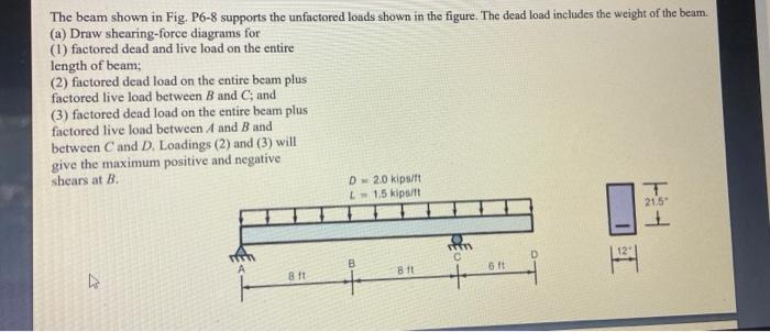 Solved The beam shown in Fig. P6-8 supports the unfactored | Chegg.com