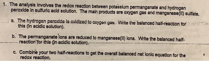Solved 1. The analysis involves the redox reaction between | Chegg.com