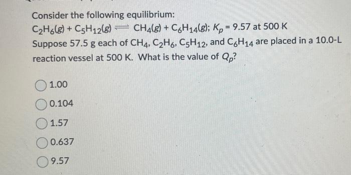 Solved Consider the following equilibrium: C2H6( g)+C5H12( | Chegg.com