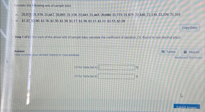Solved Consider the following sets of sample data: A: | Chegg.com
