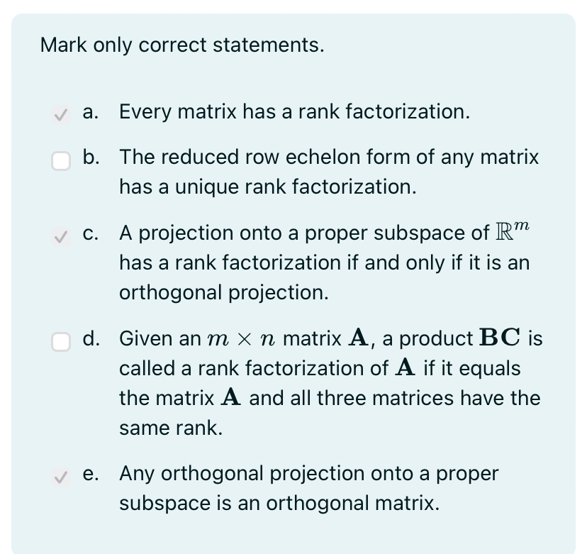 Solved Mark only correct statements.a. ﻿Every matrix has a | Chegg.com