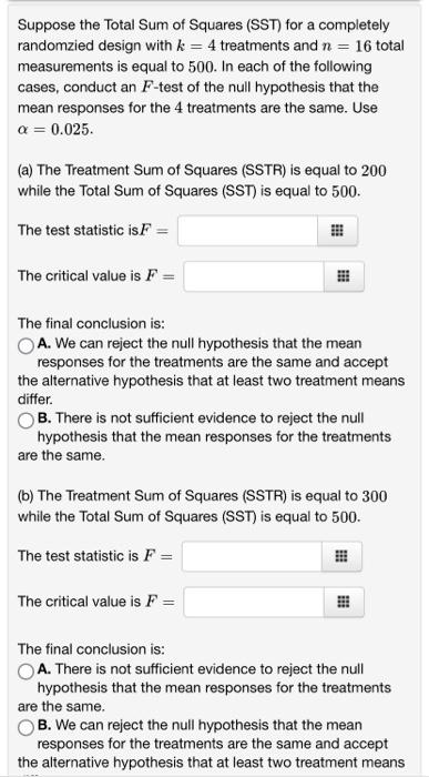 Solved Suppose the Total Sum of Squares (SST) for a | Chegg.com