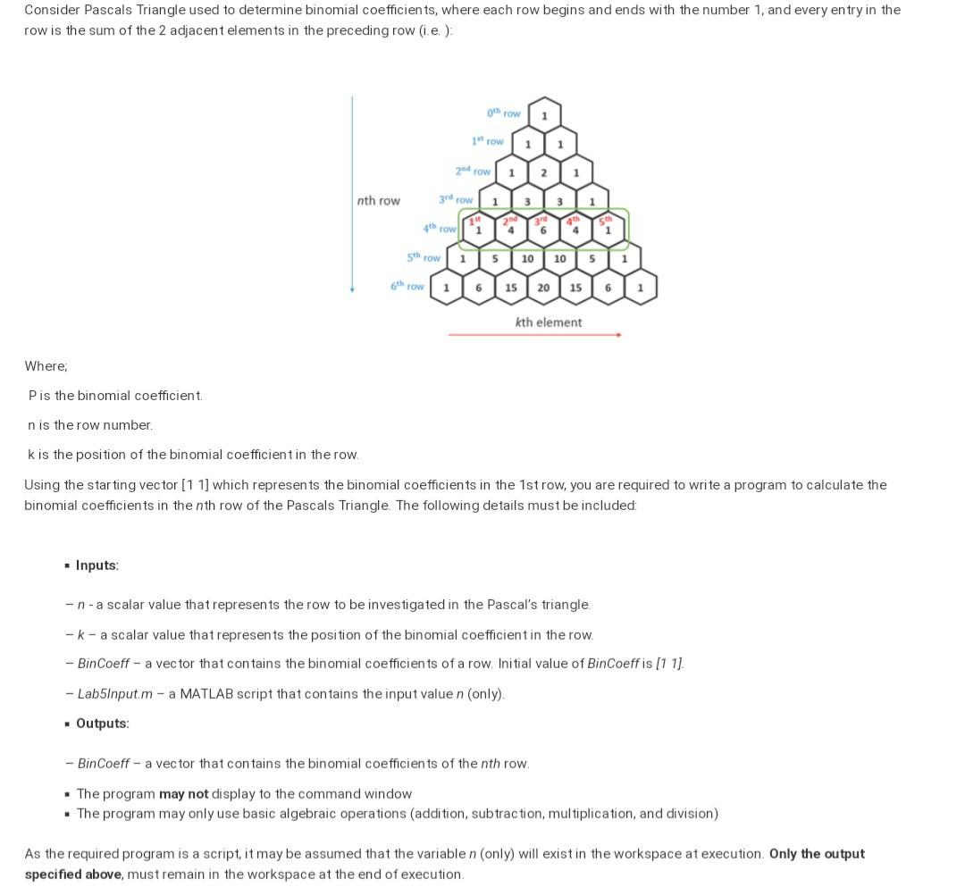 Solved Consider Pascals Triangle used to determine binomial | Chegg.com