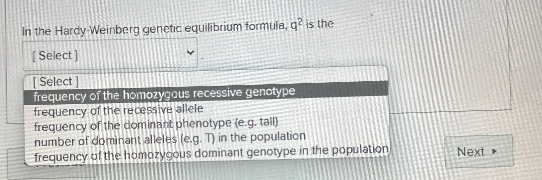 Solved In the Hardy-Weinberg genetic equilibrium formula, q2 | Chegg.com
