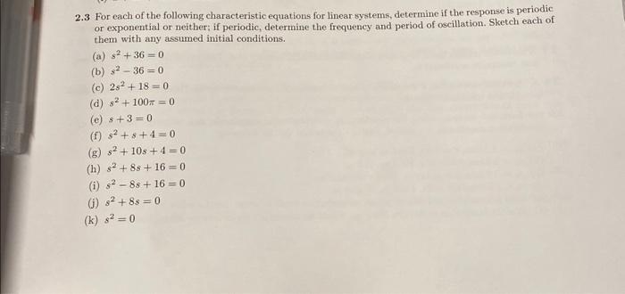 Solved 2.3 For each of the following characteristic | Chegg.com